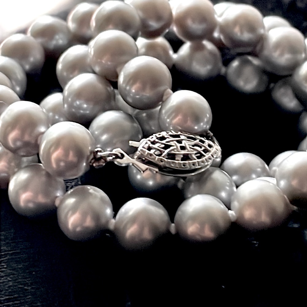 18” String Of 7mm Gray Silver Pearl’s 925 Sterling Si… - Gem